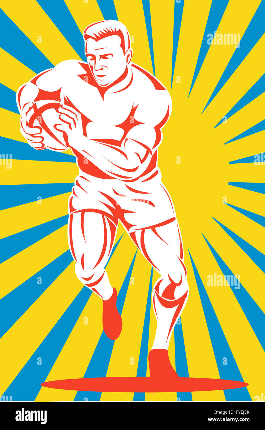 rugby player running ball yellow sunburst Stock Photo - Alamy
