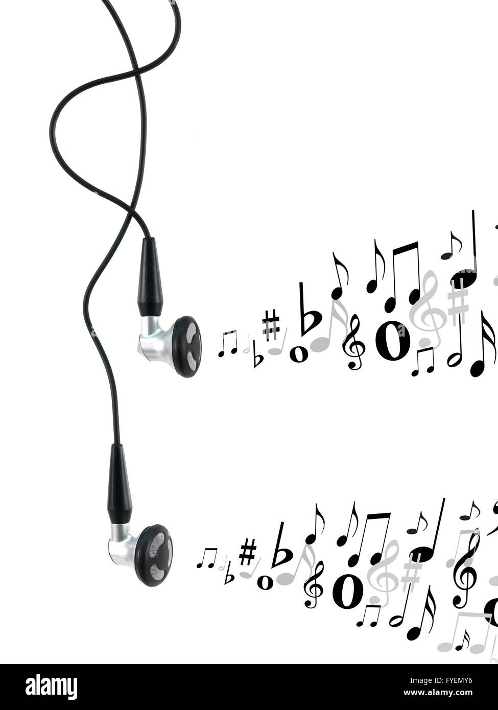 Music earphones isolated against a white background Stock Photo - Alamy