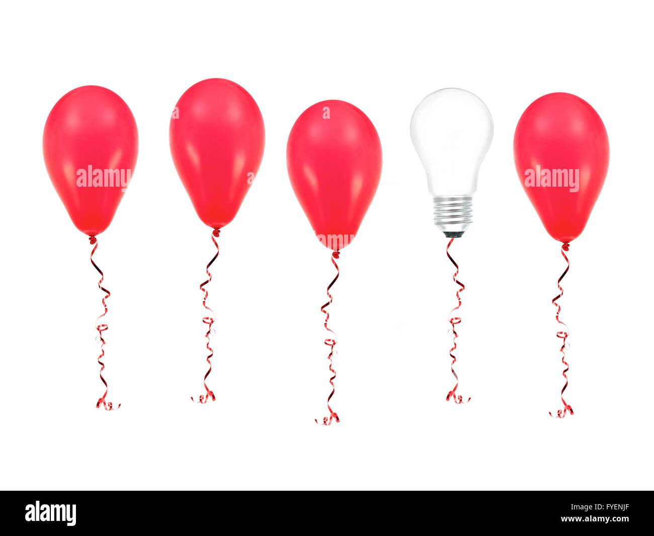 Red balloons and a light bulb isolated against a white background Stock ...