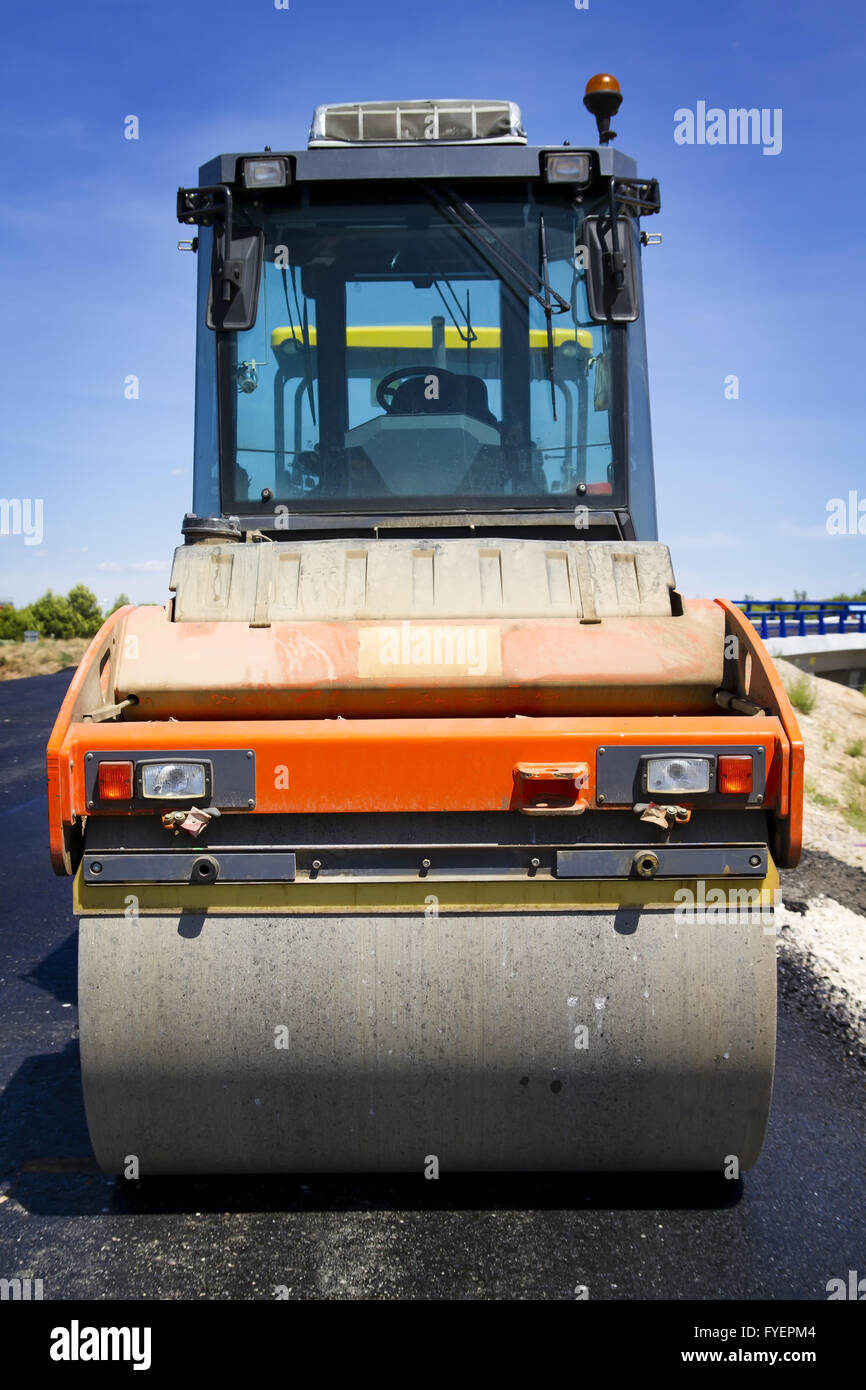 compactor at asphalt pavement works (road repairing Stock Photo - Alamy
