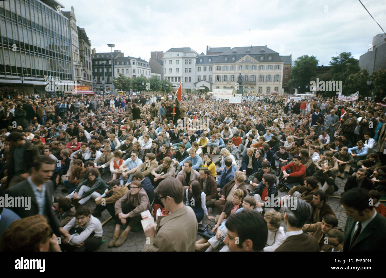 Students demonstrate on 17 May 1969 on Muensterplatz in Bonn (West Germany) against the ...