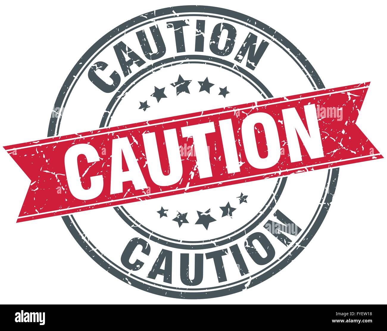 caution red round grunge vintage ribbon stamp Stock Vector Image & Art ...