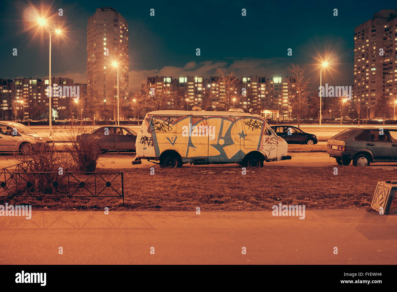 Graffiti on one of the white van Stock Photo - Alamy