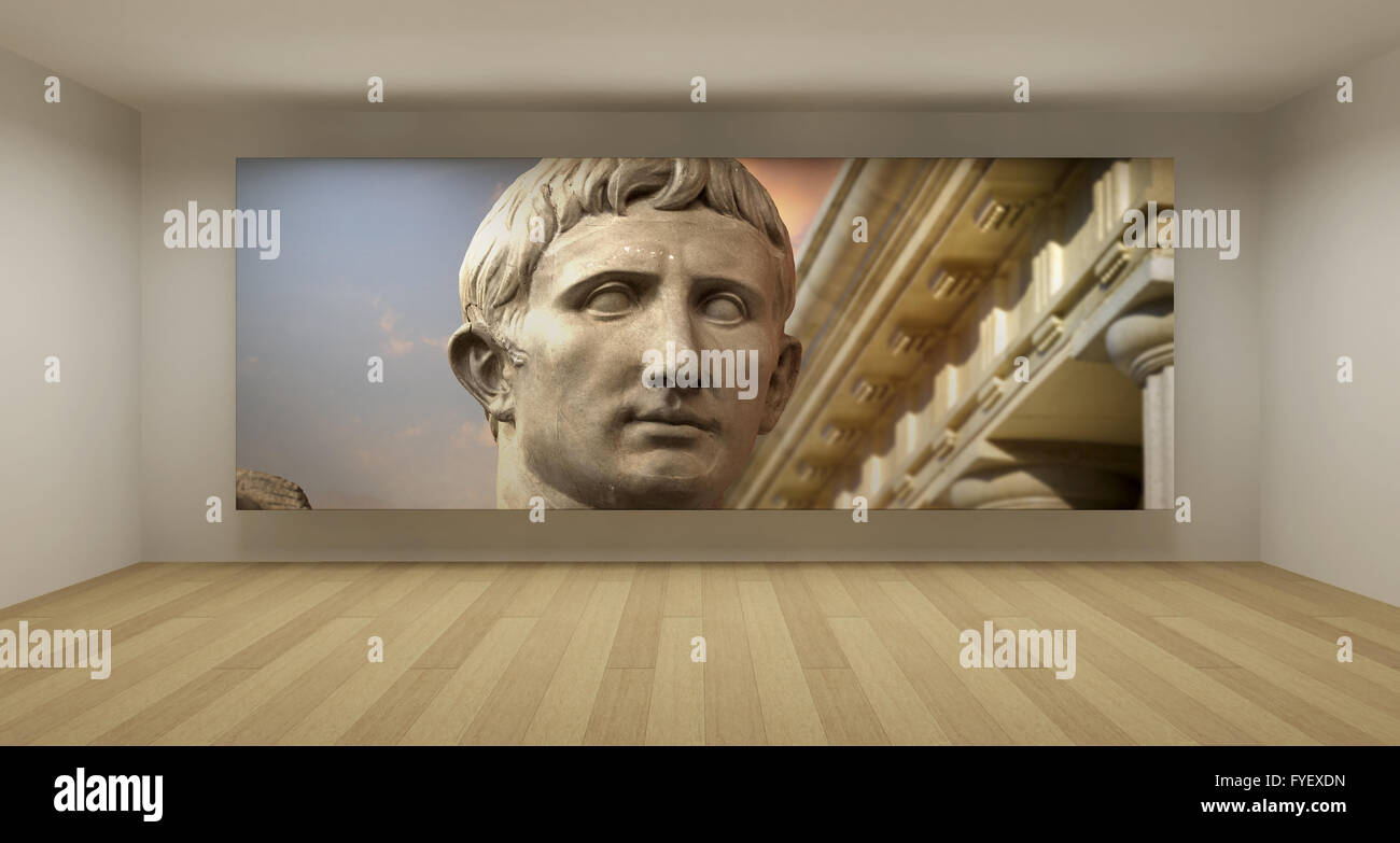 Empty room with ancient greek picture, art gallery concept, 3d ...