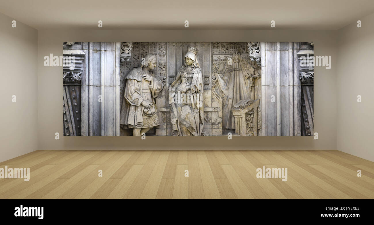 Empty room with ancient bas-relief picture, art gallery concept, 3d ...