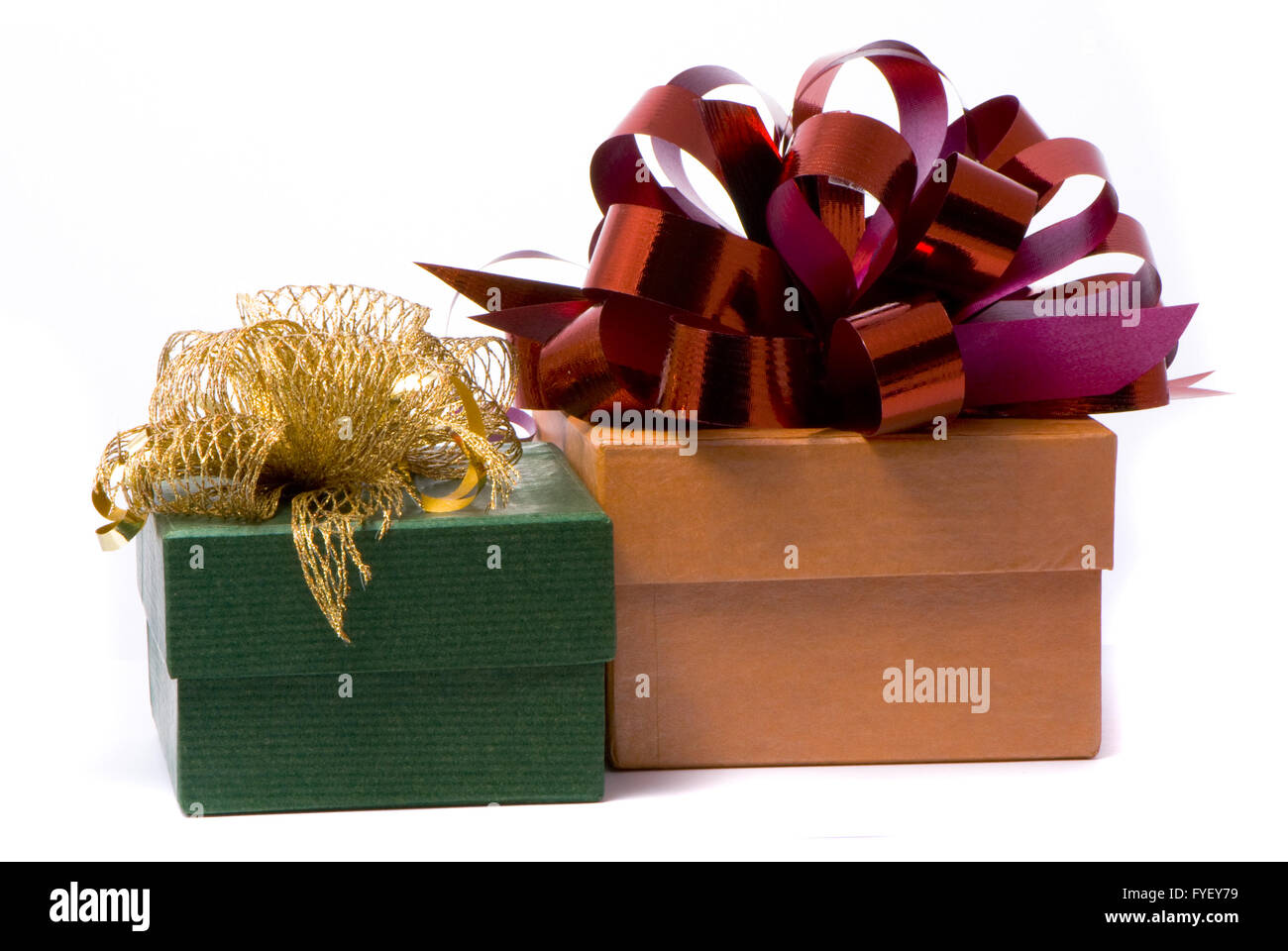 Two christmas gift box with red ribbon hi-res stock photography and ...