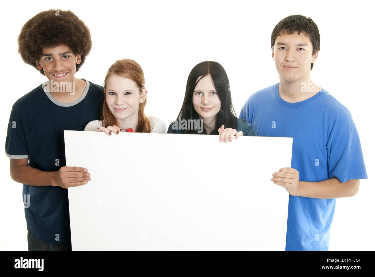 Teens with blank sign Stock Photo - Alamy