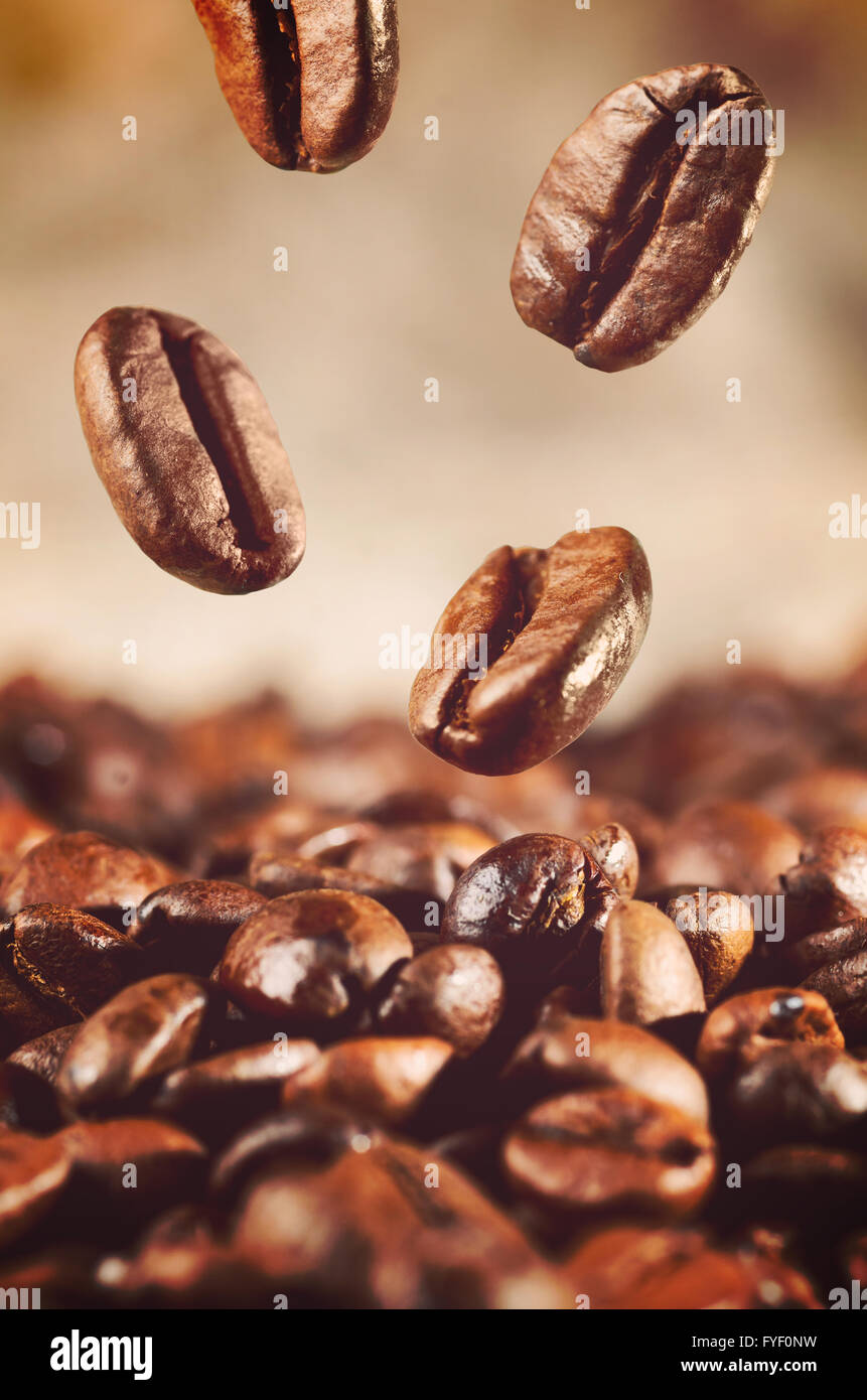 Close up falling roasted coffee hi-res stock photography and images - Alamy