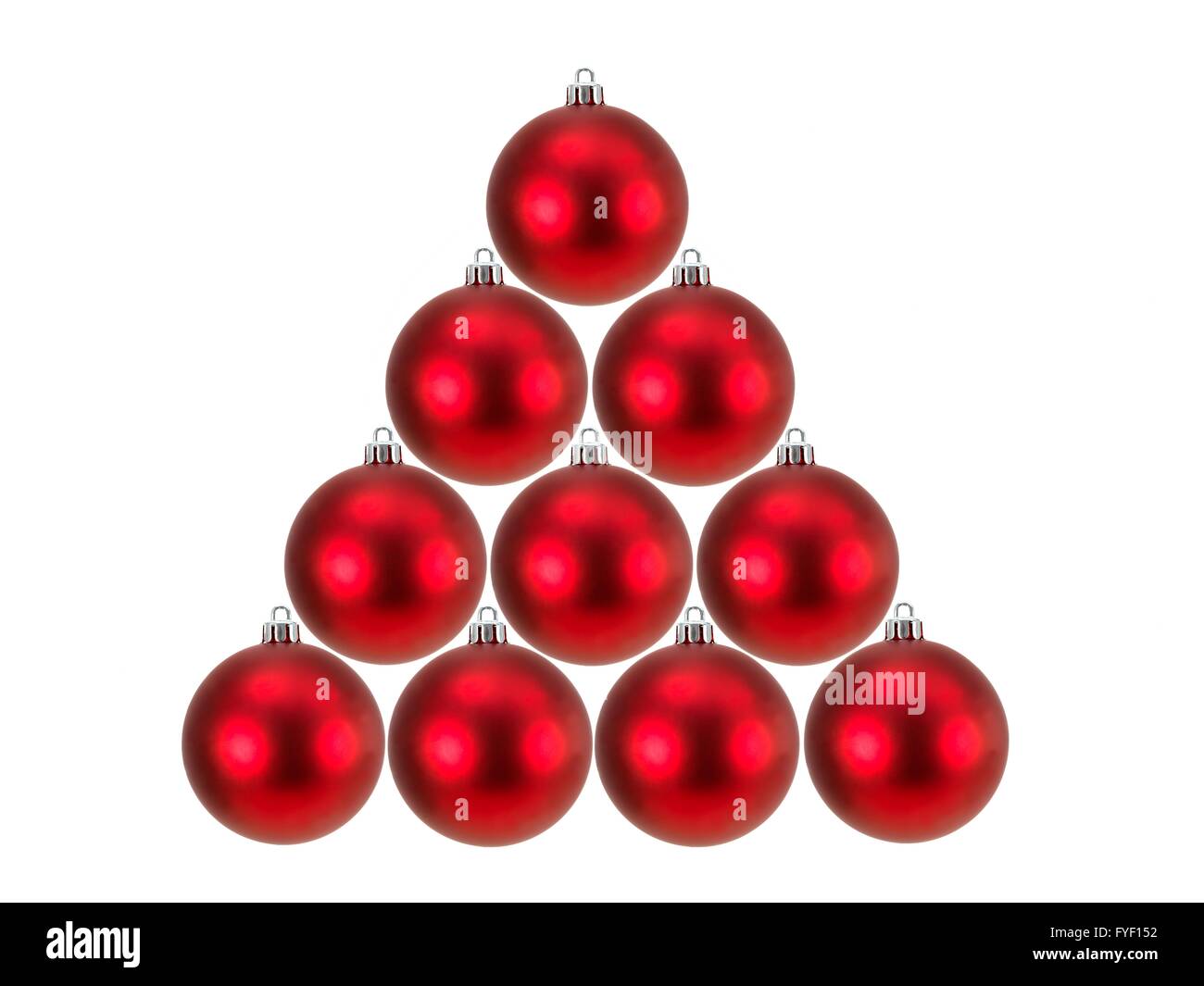 Christmas decorations in the shape of a christmas tree isolated against ...