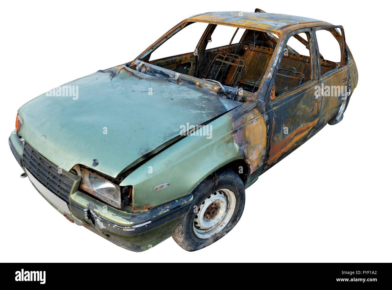 burnt car. isolated with cliping path Stock Photo - Alamy