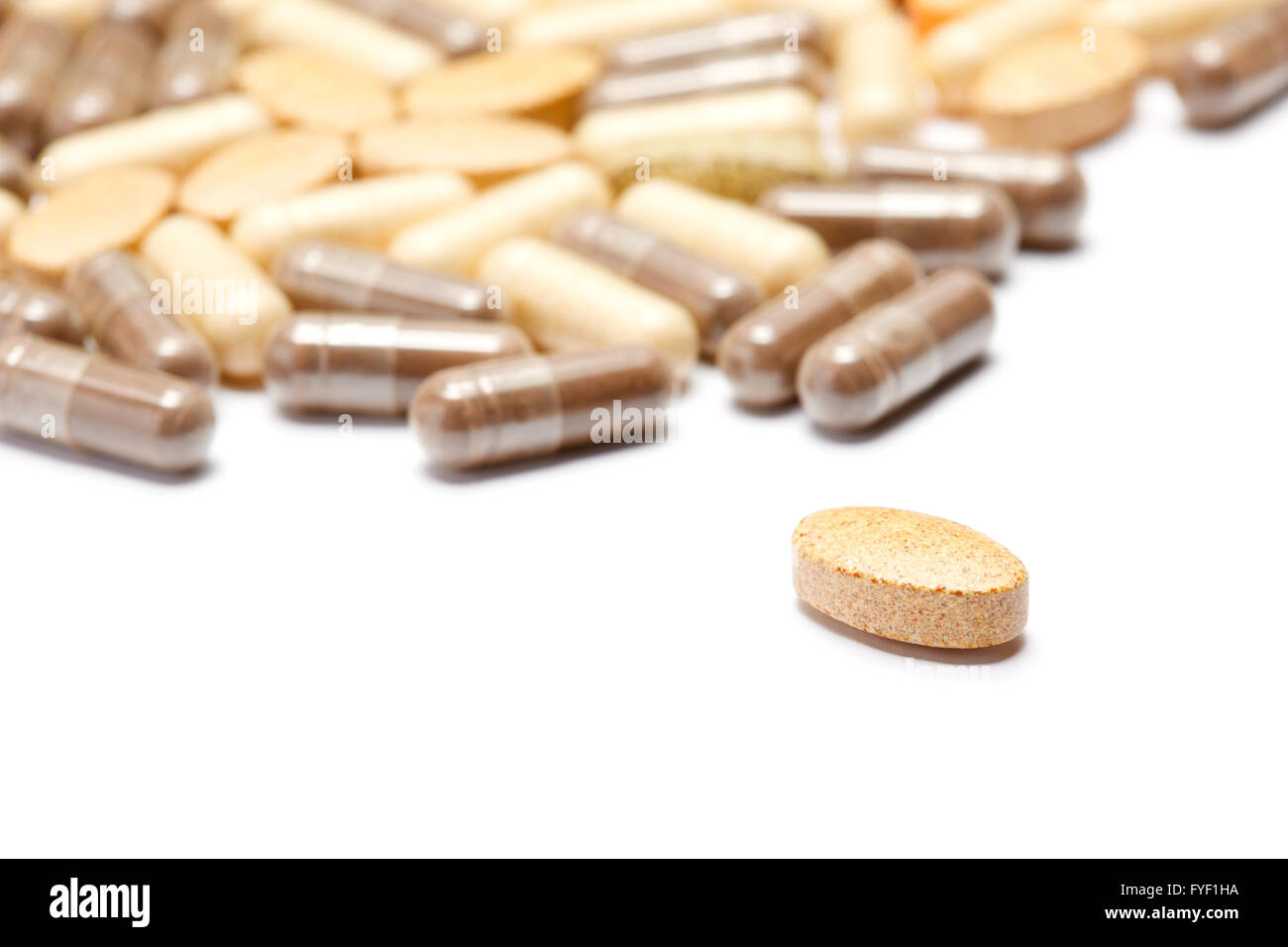 Medicinal pills piled up a bunch of closeup Stock Photo - Alamy