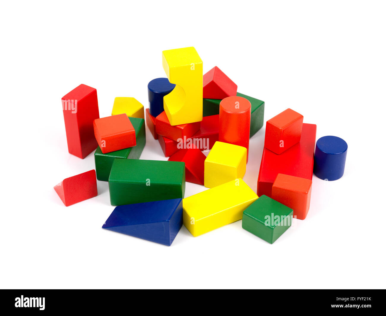 Wooden toy blocks isolated against a white background Stock Photo - Alamy