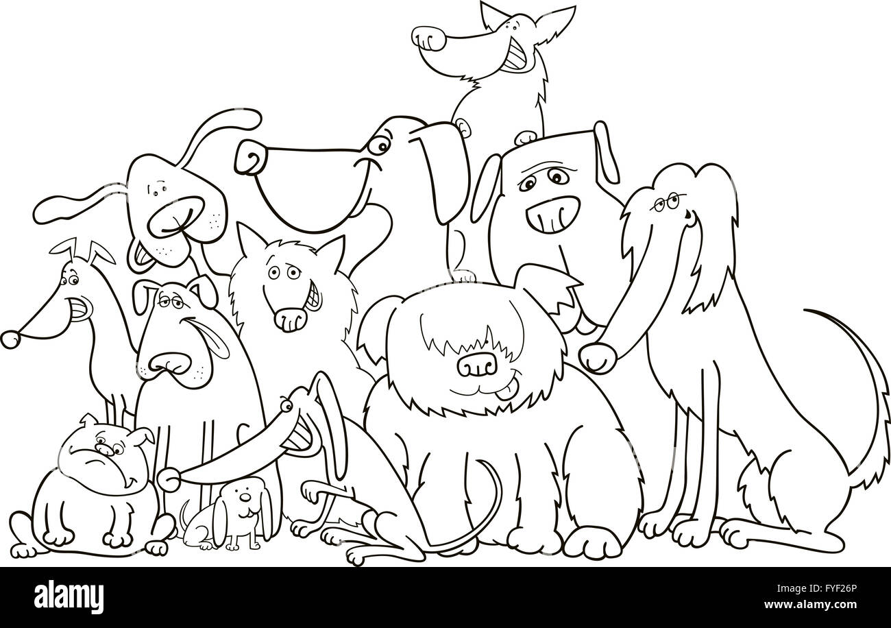 group of dogs for coloring book Stock Photo - Alamy