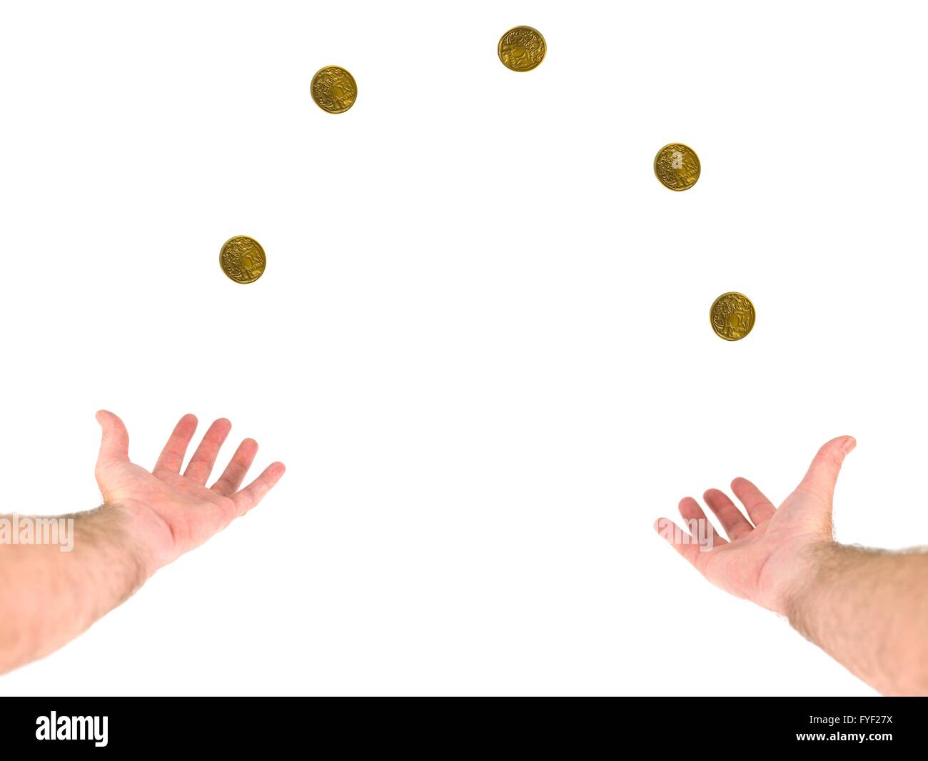 A person juggling money on a white background Stock Photo - Alamy