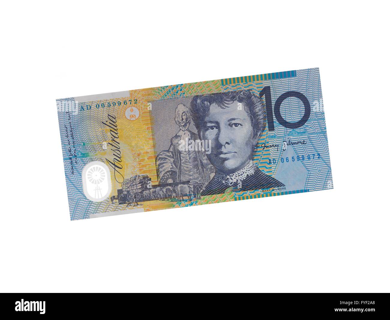 Australian ten dollar note isolated against a white background Stock ...