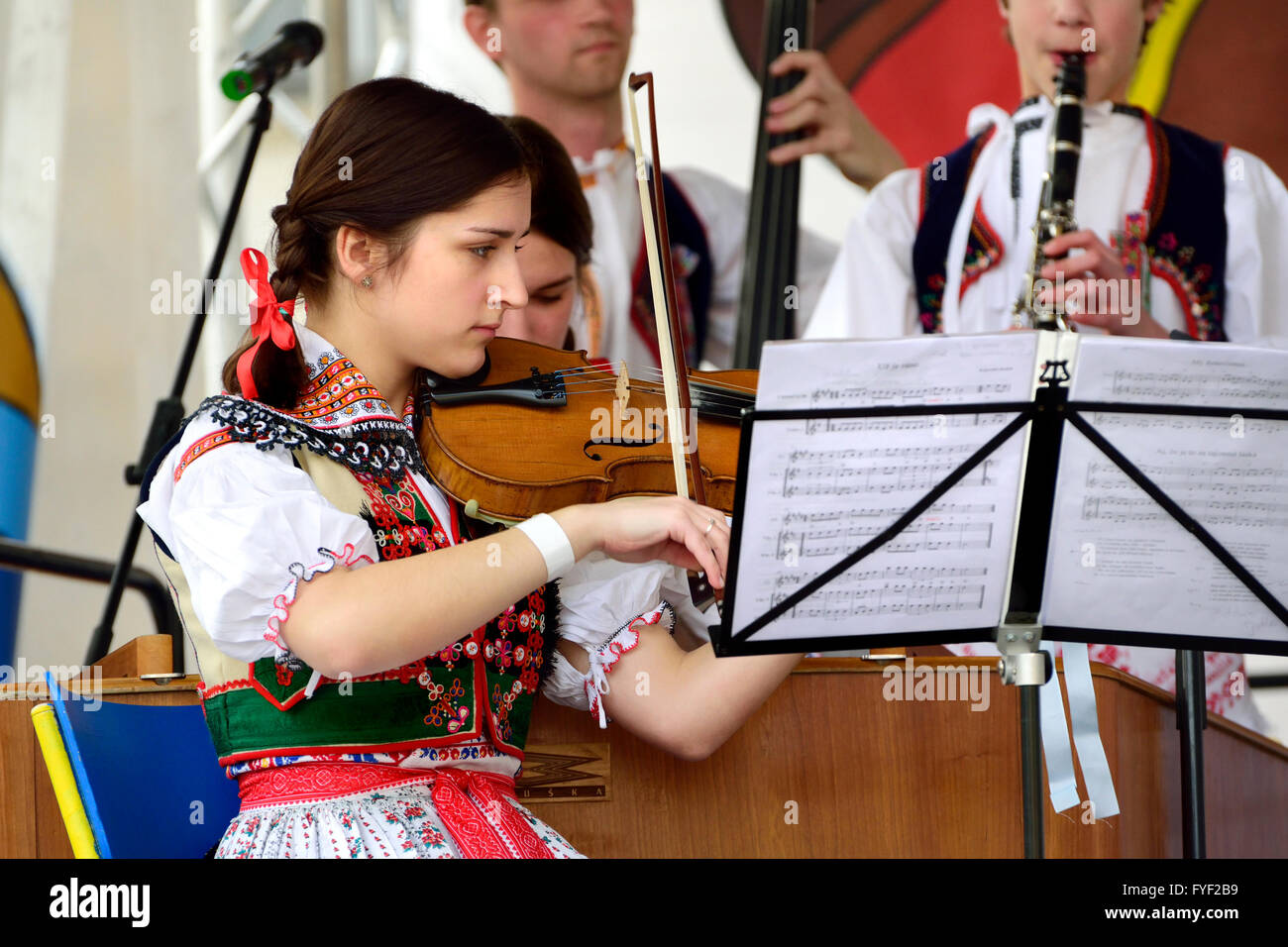 Prague, Czech Republic. Easter Market in Old Town Square. Singers and ...