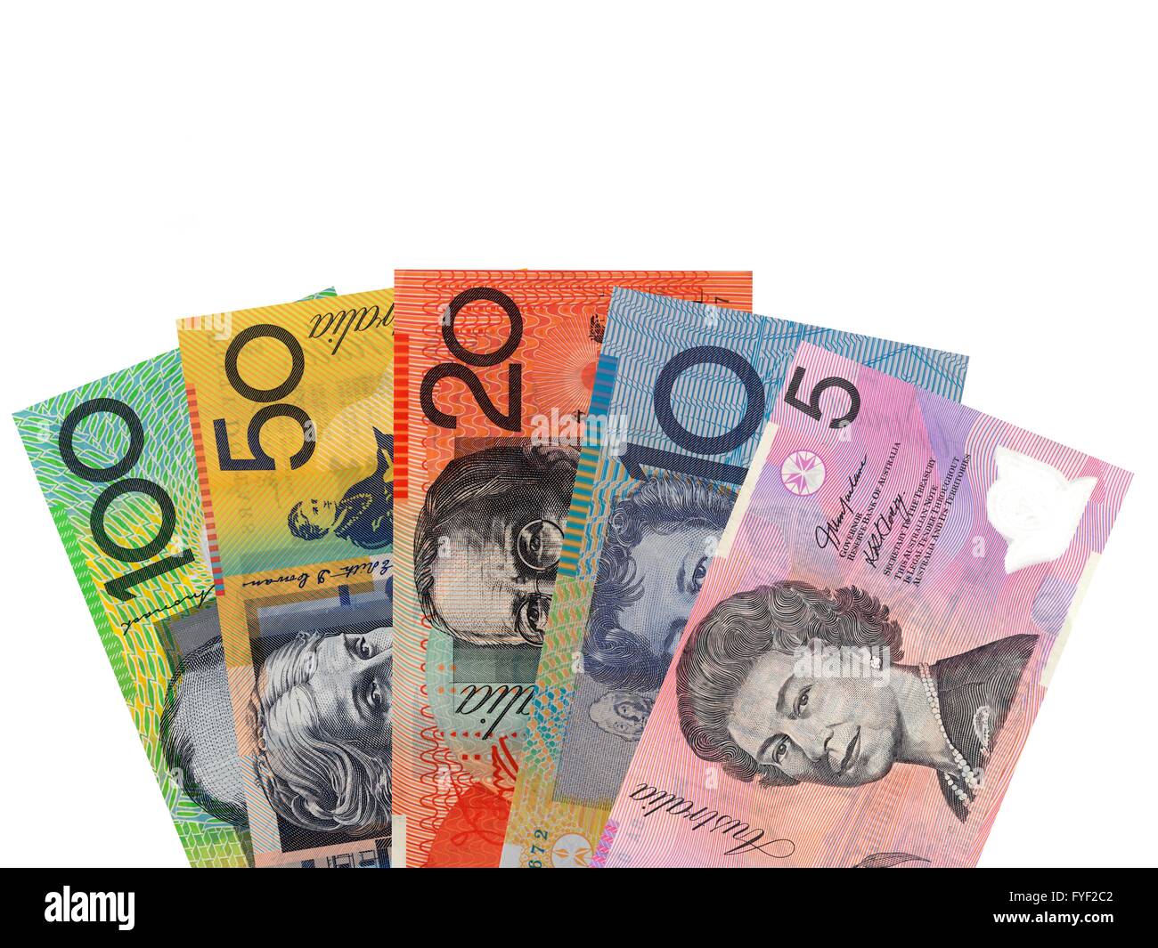 Australian currency isolated against a white background Stock Photo - Alamy