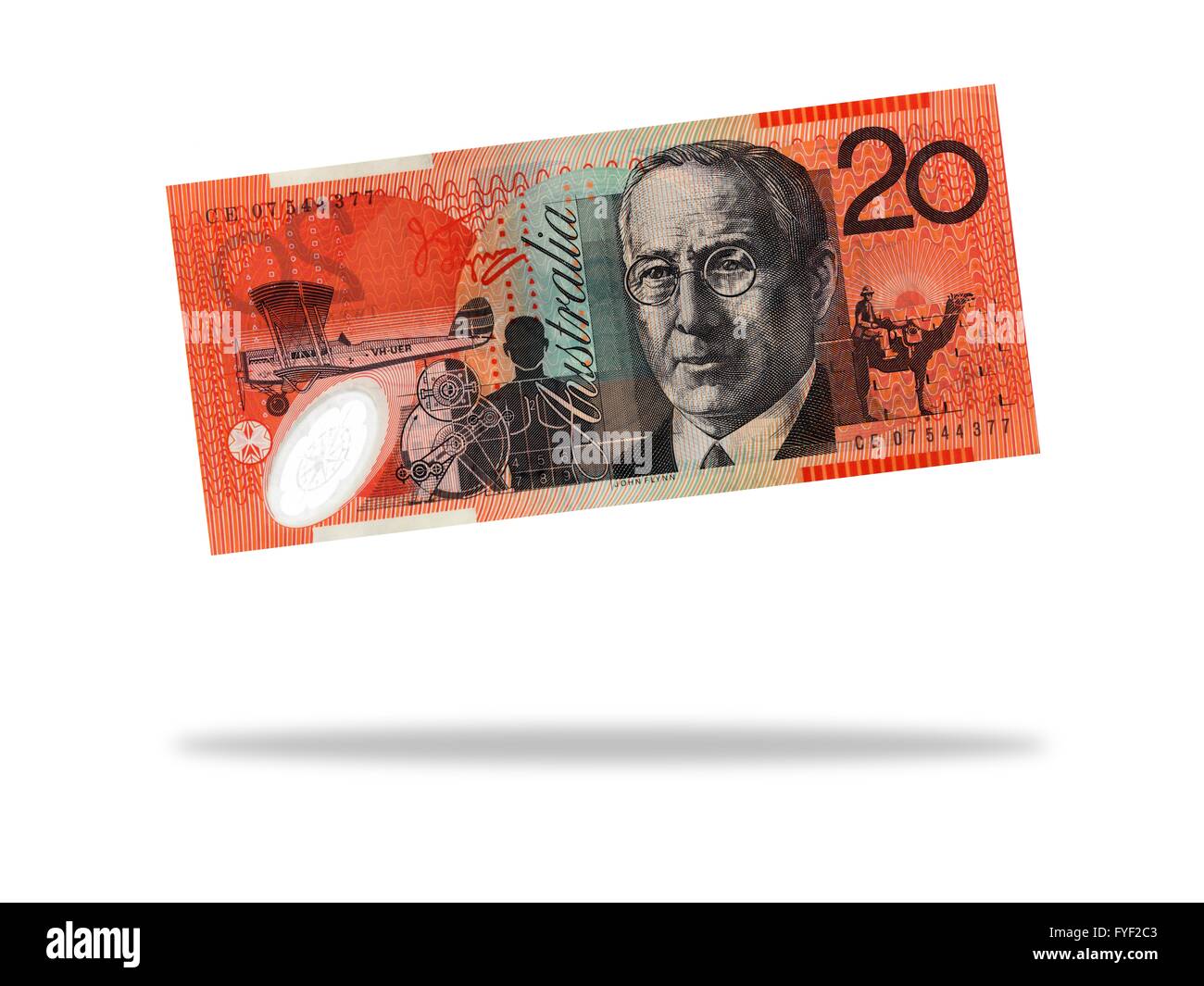 Australian twenty dollar note isolated against a white background Stock ...