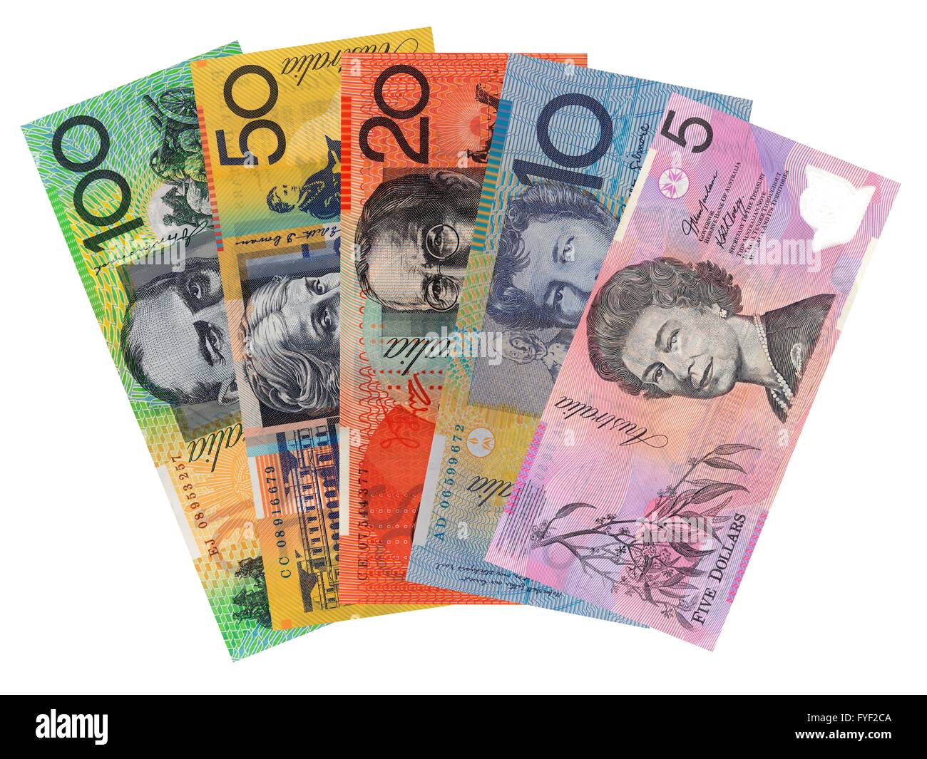 Australian currency isolated against a white background Stock Photo - Alamy