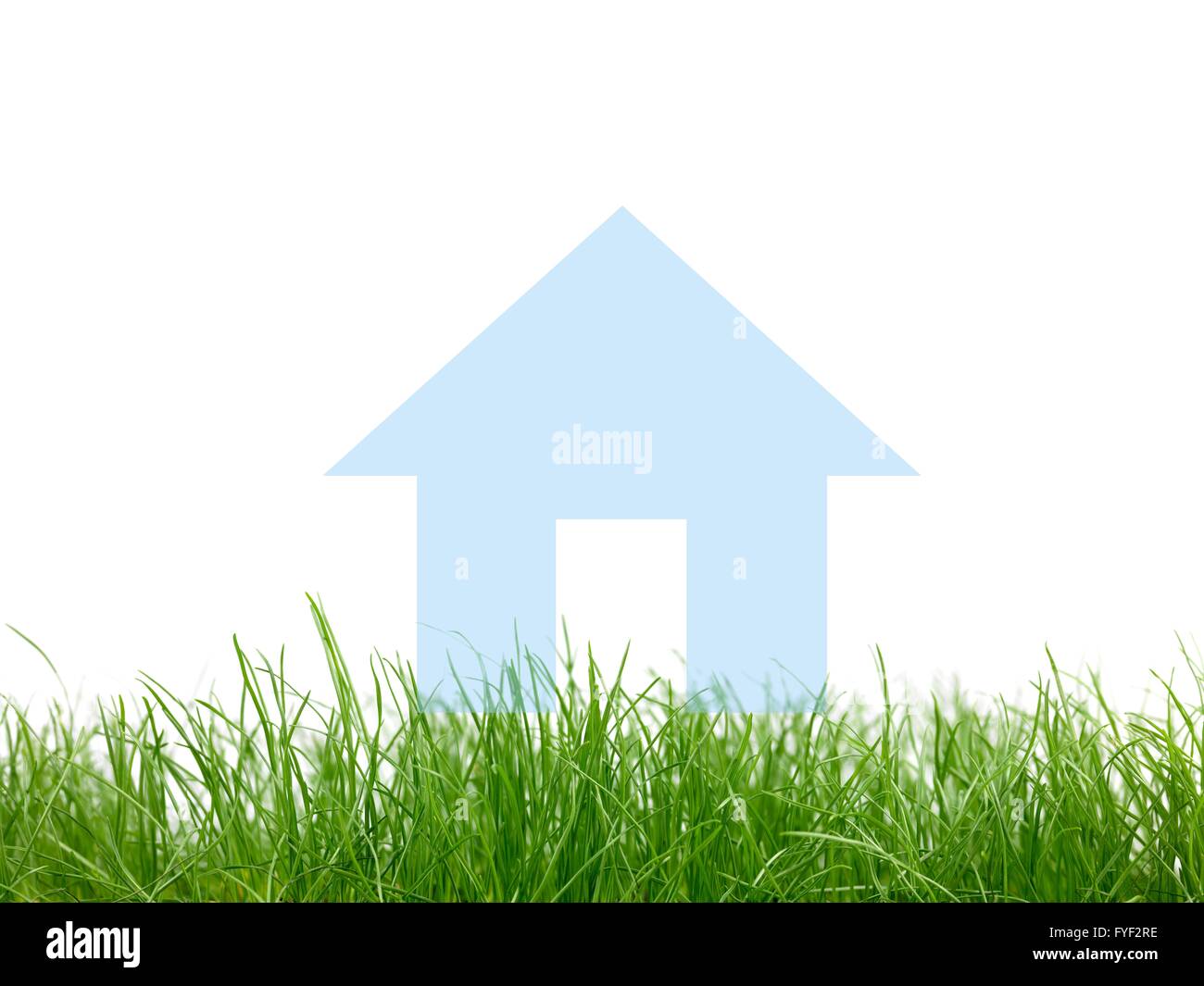 Green grass with a house siolated against a white background Stock ...