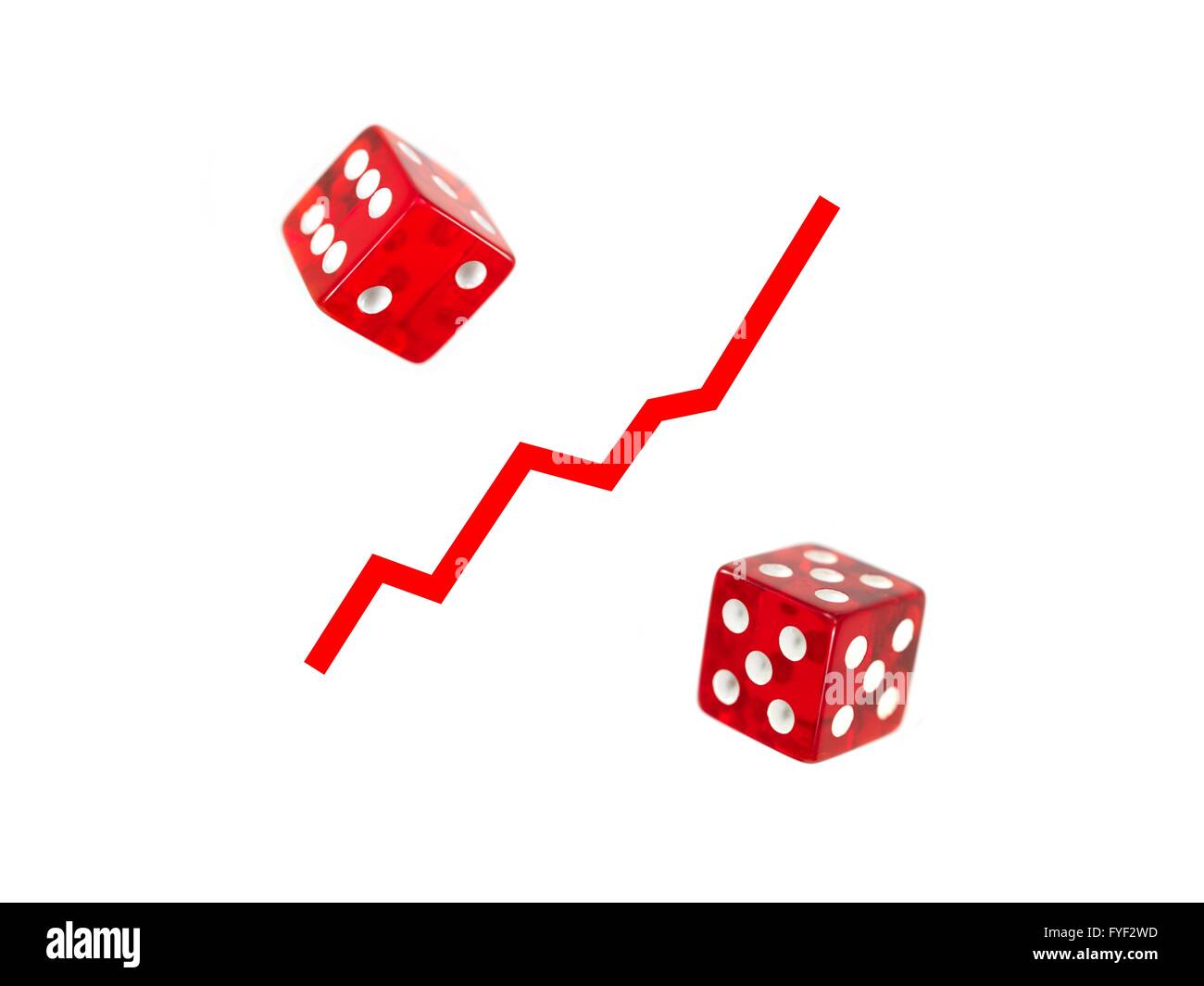 A percentage symbol replicated with die and a line graph Stock Photo ...
