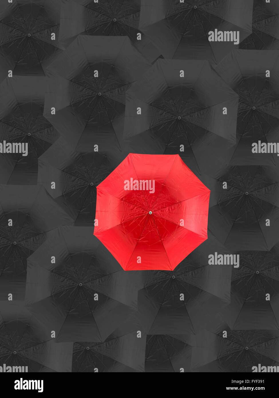 A red umbrella isolated against black umbrellas Stock Photo - Alamy