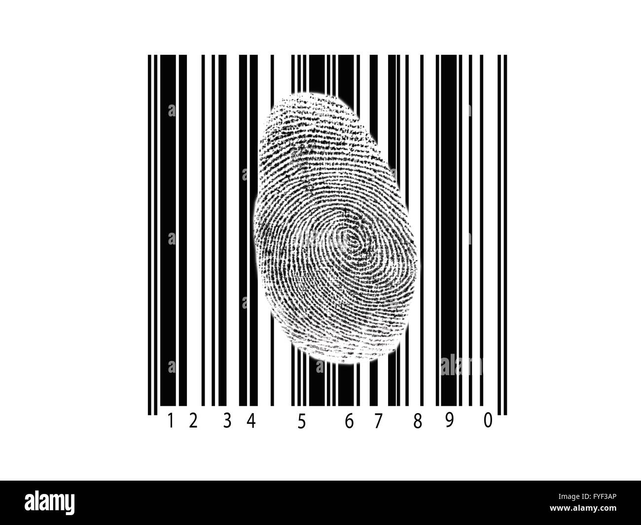 A barcode with a finger print isolated against a white background Stock ...