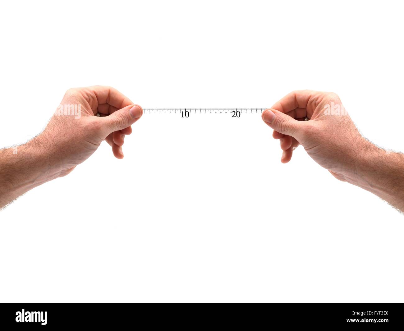Hands measuring isolated against a white background Stock Photo - Alamy