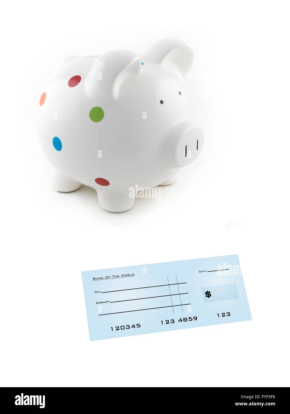 An illustration blank bank check and a piggy bank Stock Photo - Alamy