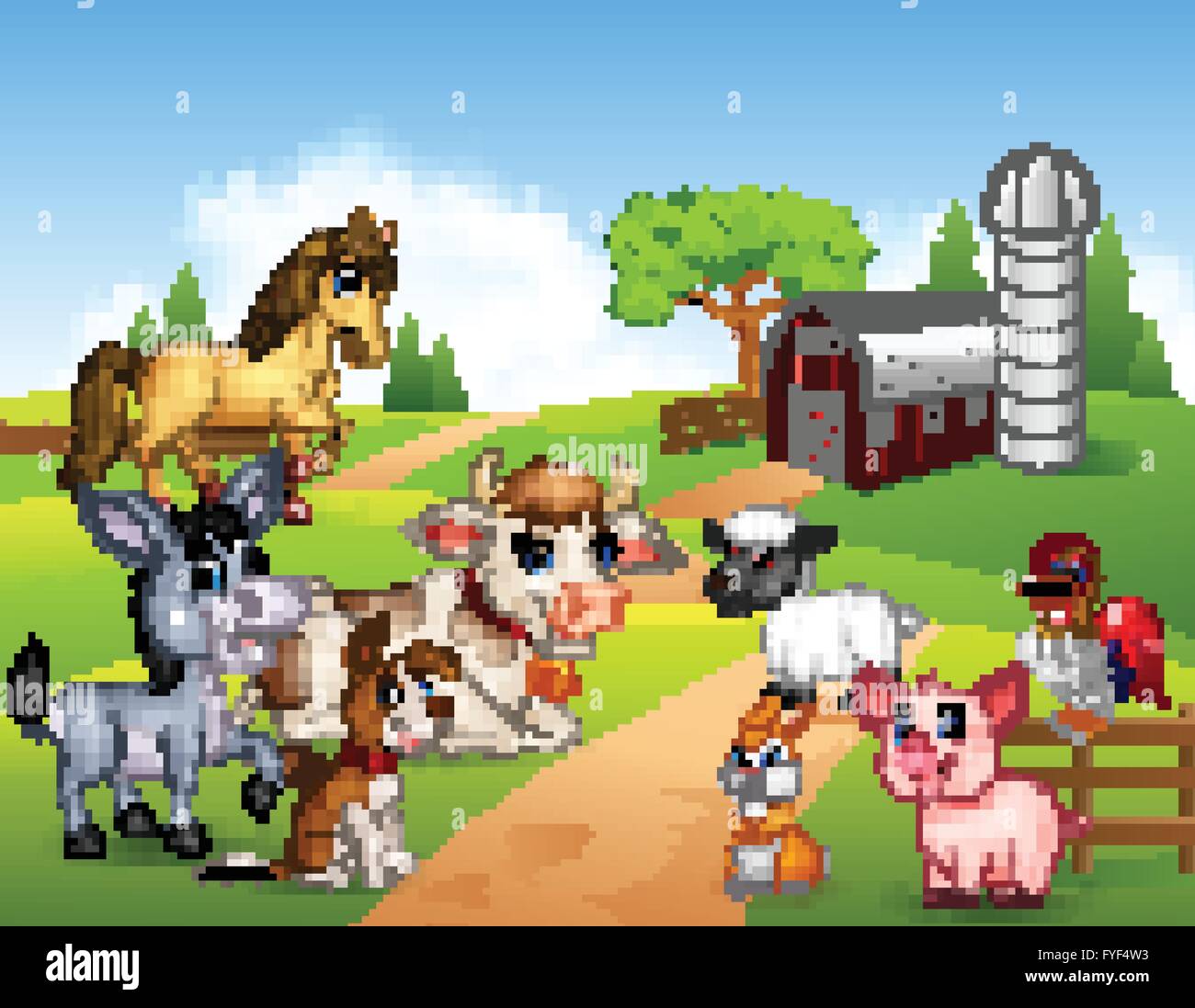 Farm background with happy animals Stock Vector Image & Art - Alamy