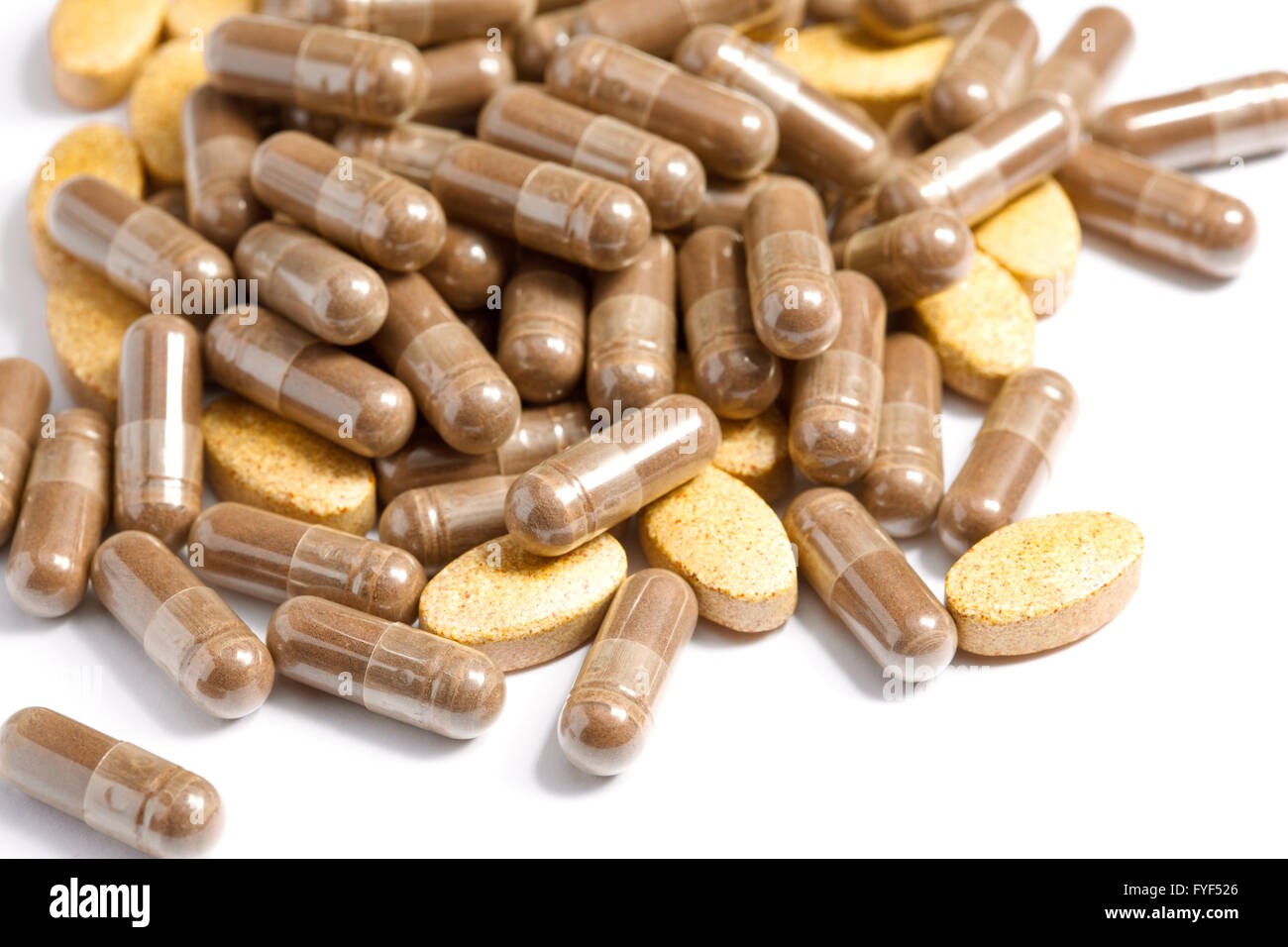 Medicinal pills piled up a bunch of closeup Stock Photo - Alamy