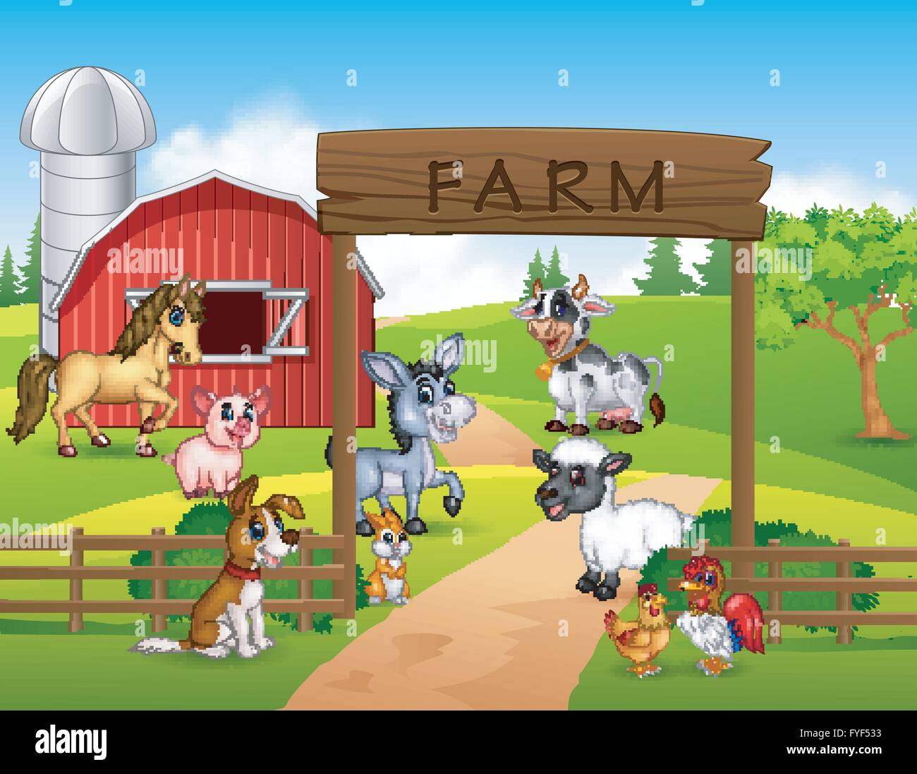 Farm background with animals Stock Vector Image & Art - Alamy