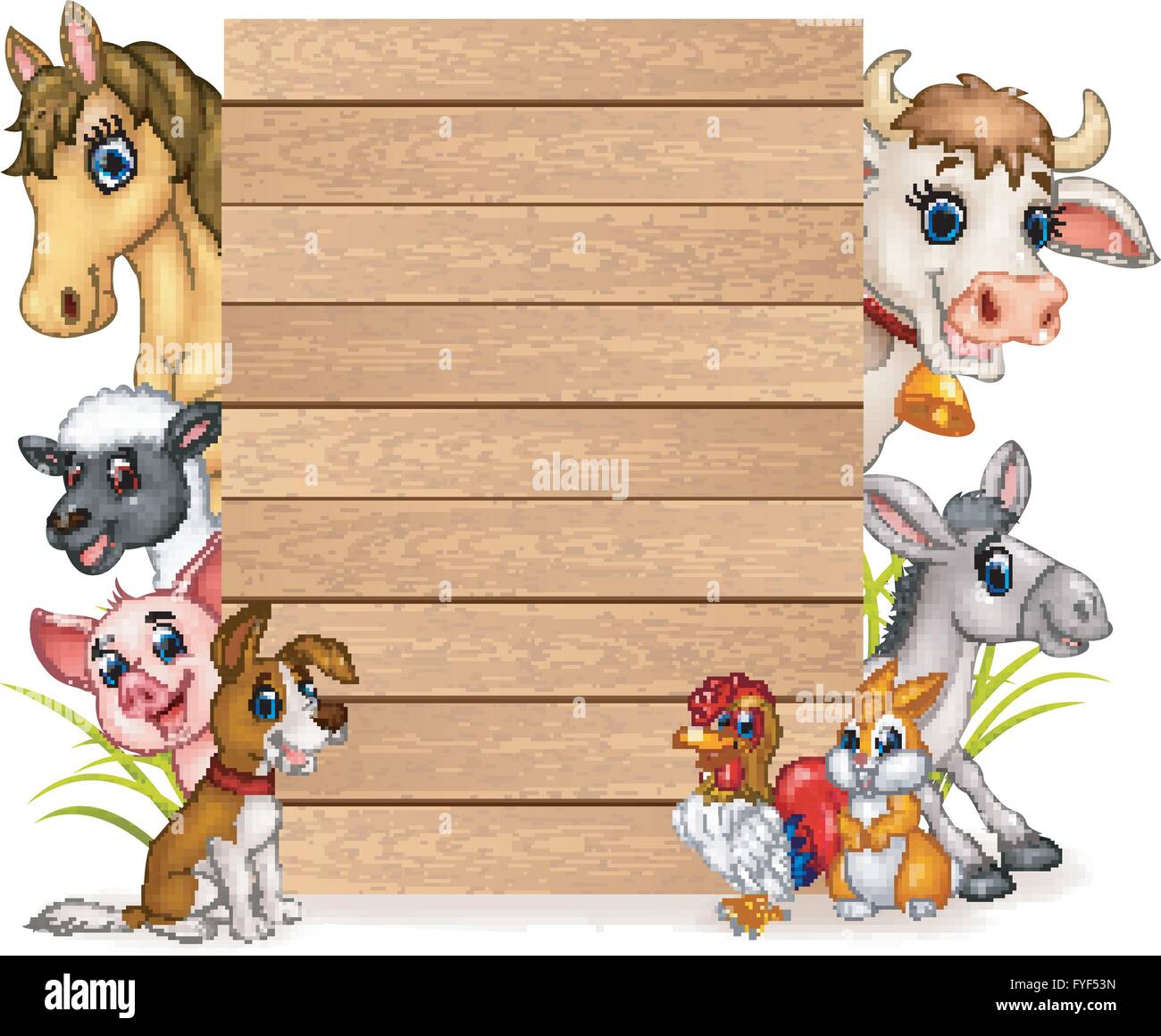 Cartoon funny farm animals with wooden sign Stock Vector Image & Art ...