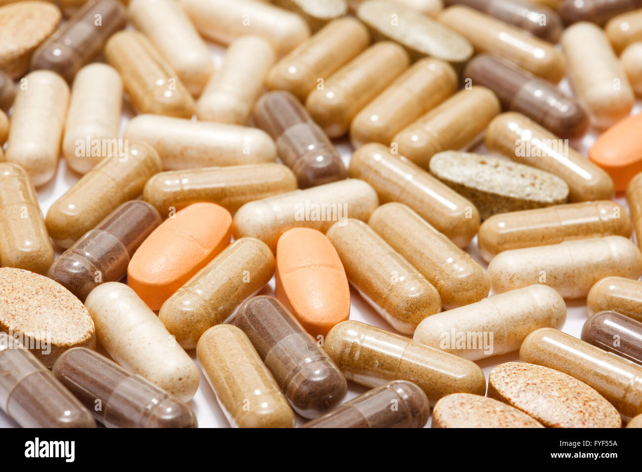 Medicinal pills piled up a bunch of closeup Stock Photo - Alamy