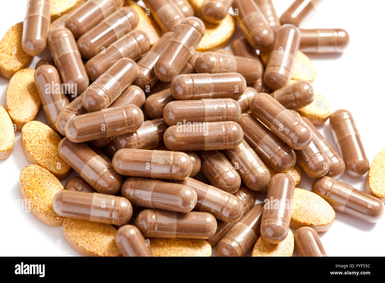 Medicinal pills piled up a bunch of closeup Stock Photo - Alamy