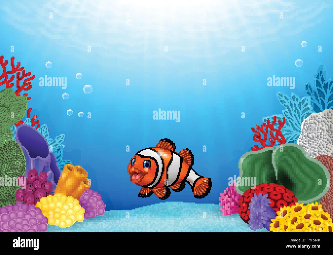Cute clown fish with Coral Reef Underwater in Ocean Stock Vector Image ...