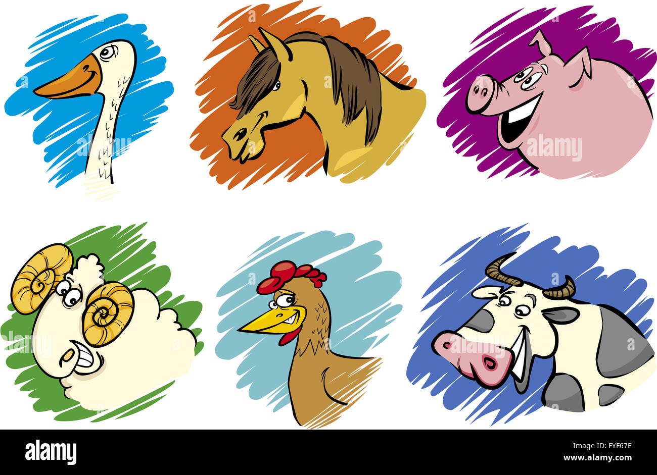 Set of cartoon farm animals Stock Photo - Alamy