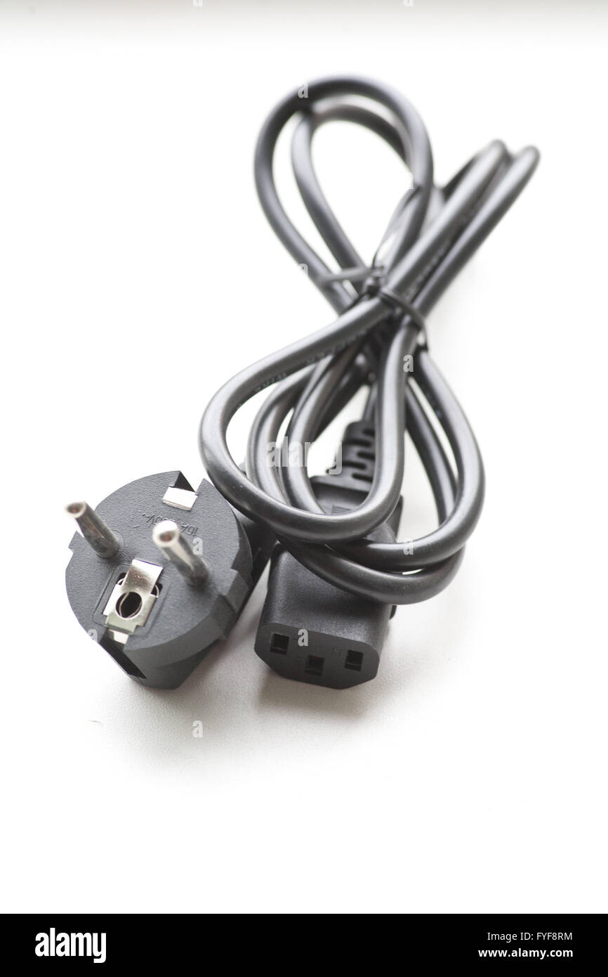 Black electric cable isolated on white background Stock Photo - Alamy