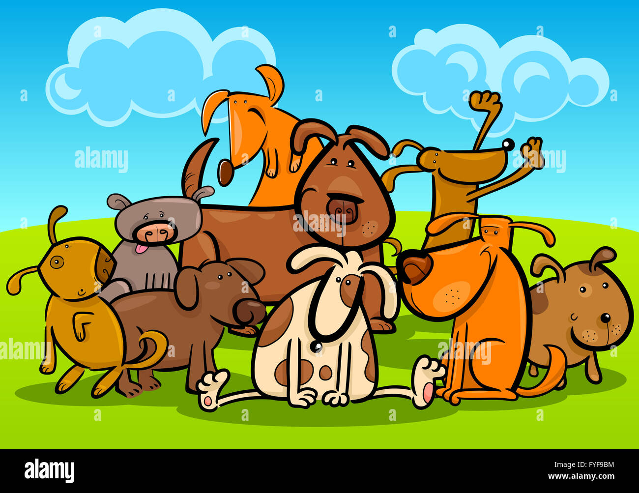 Cartoon Group of Cute Dogs Stock Photo - Alamy