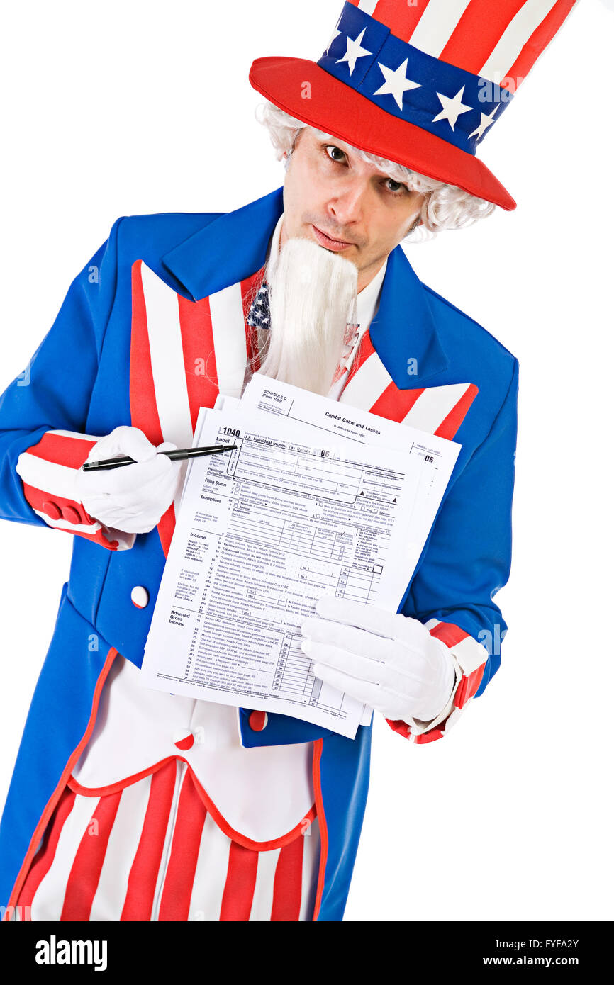 Series with Uncle Sam character in various poses with props Stock Photo ...