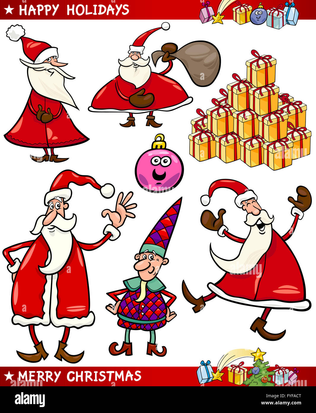 Cartoon Set of Christmas Themes Stock Photo - Alamy