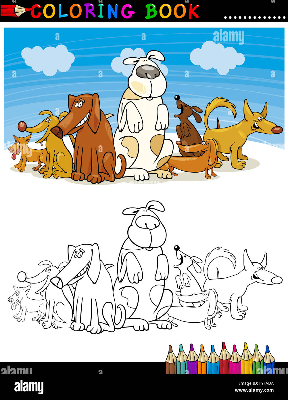 Cartoon Dogs for Coloring Book or Page Stock Photo - Alamy