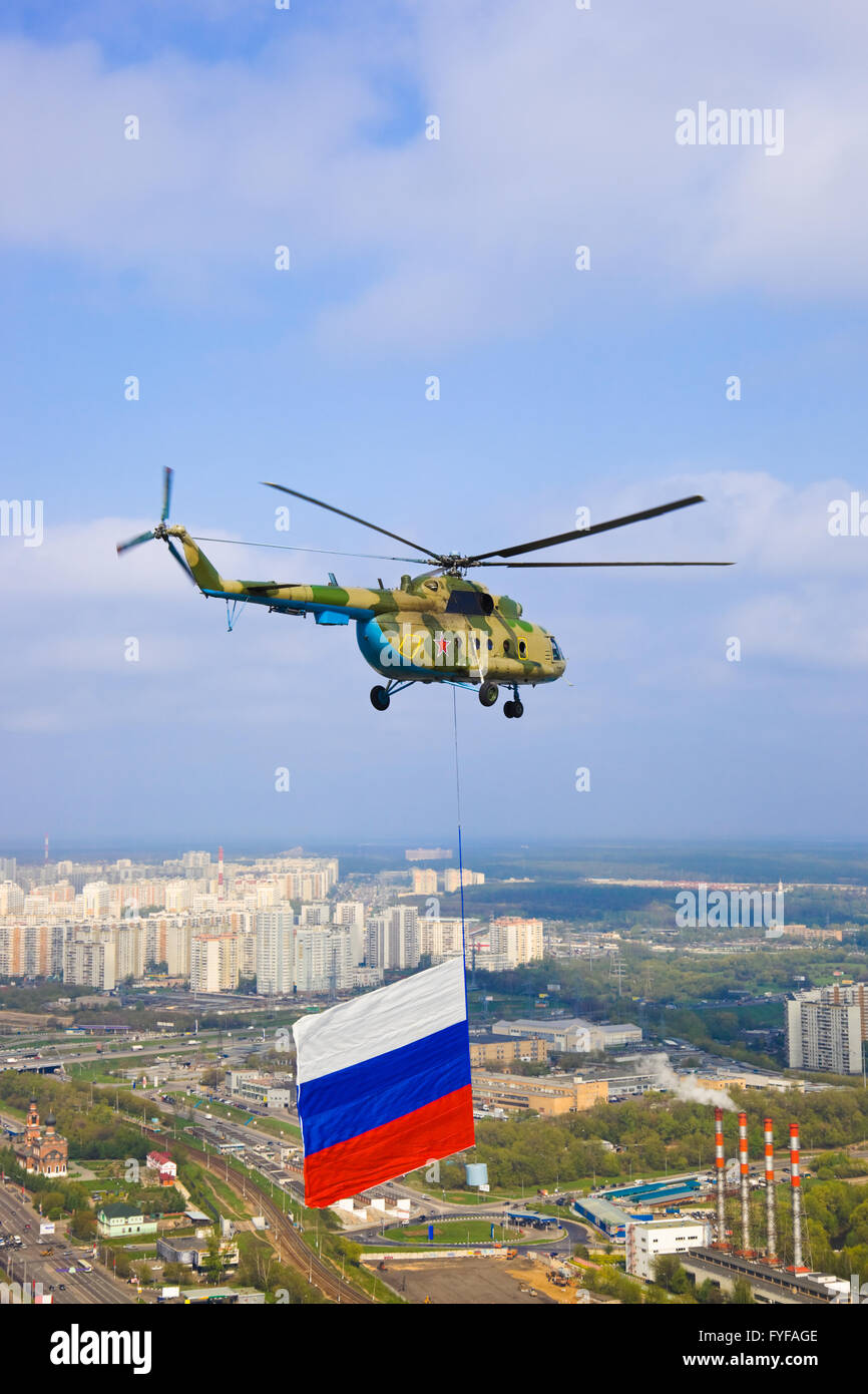 Helicopter with russian flag over Moscow at parade of victory day Stock ...