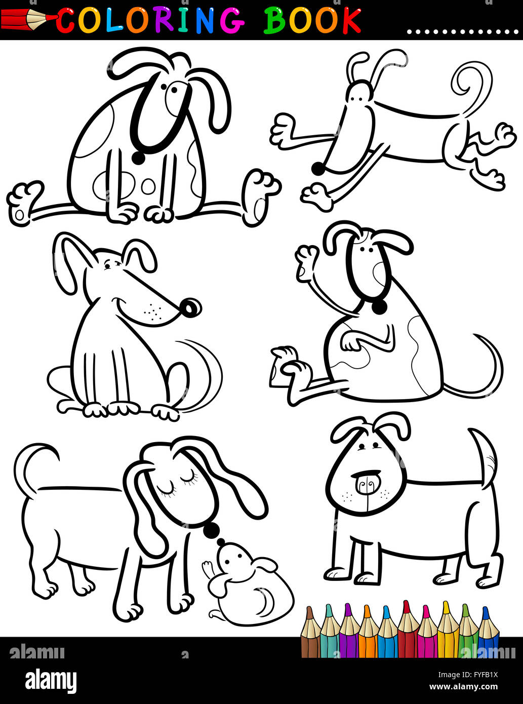 Cartoon Dogs for Coloring Book or Page Stock Photo - Alamy