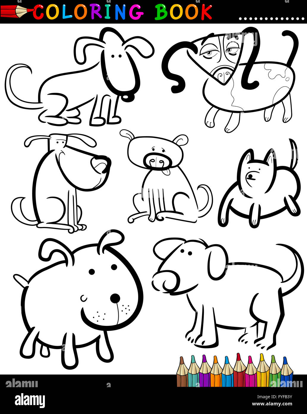 Cartoon Dogs for Coloring Book or Page Stock Photo - Alamy