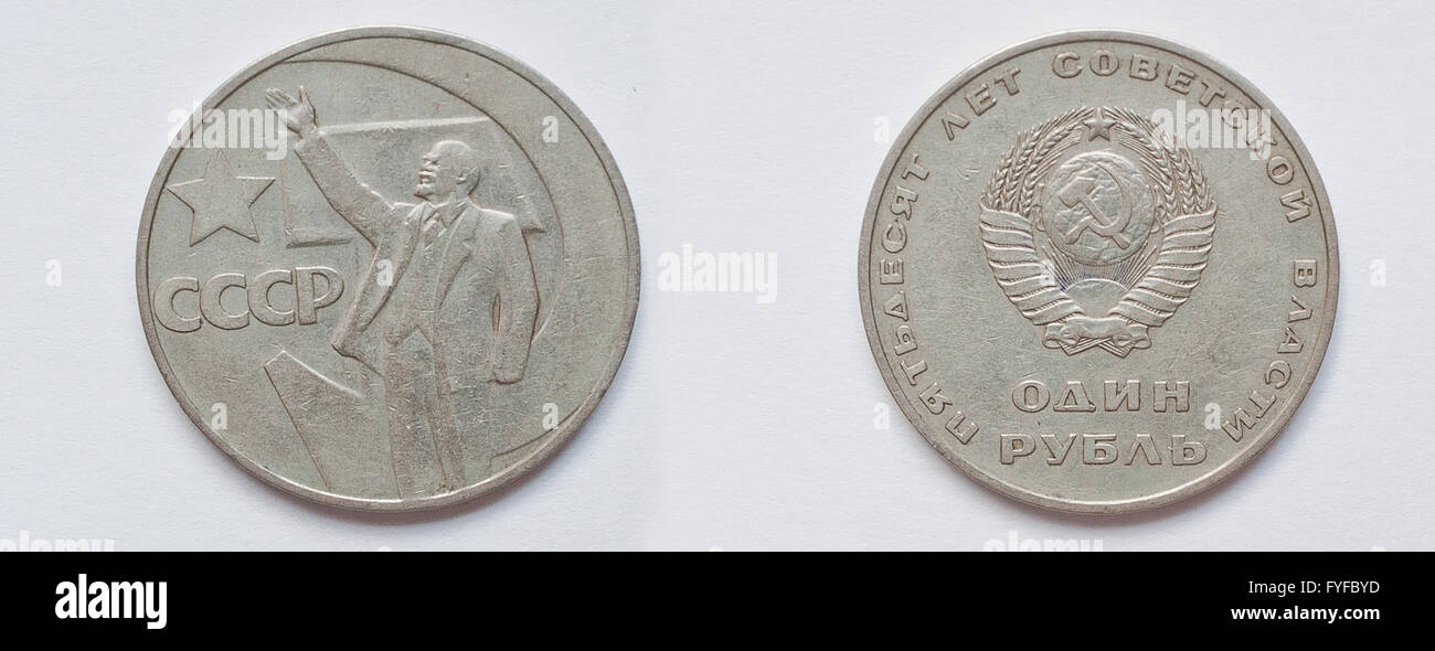 Set of commemorative coin 1 ruble USSR from 1967, shows Vladimir Lenin ...