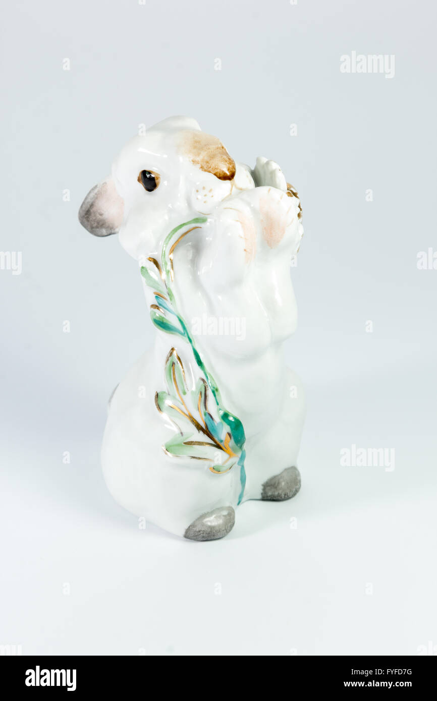white porcelain rabbit on a white background Stock Photo - Alamy