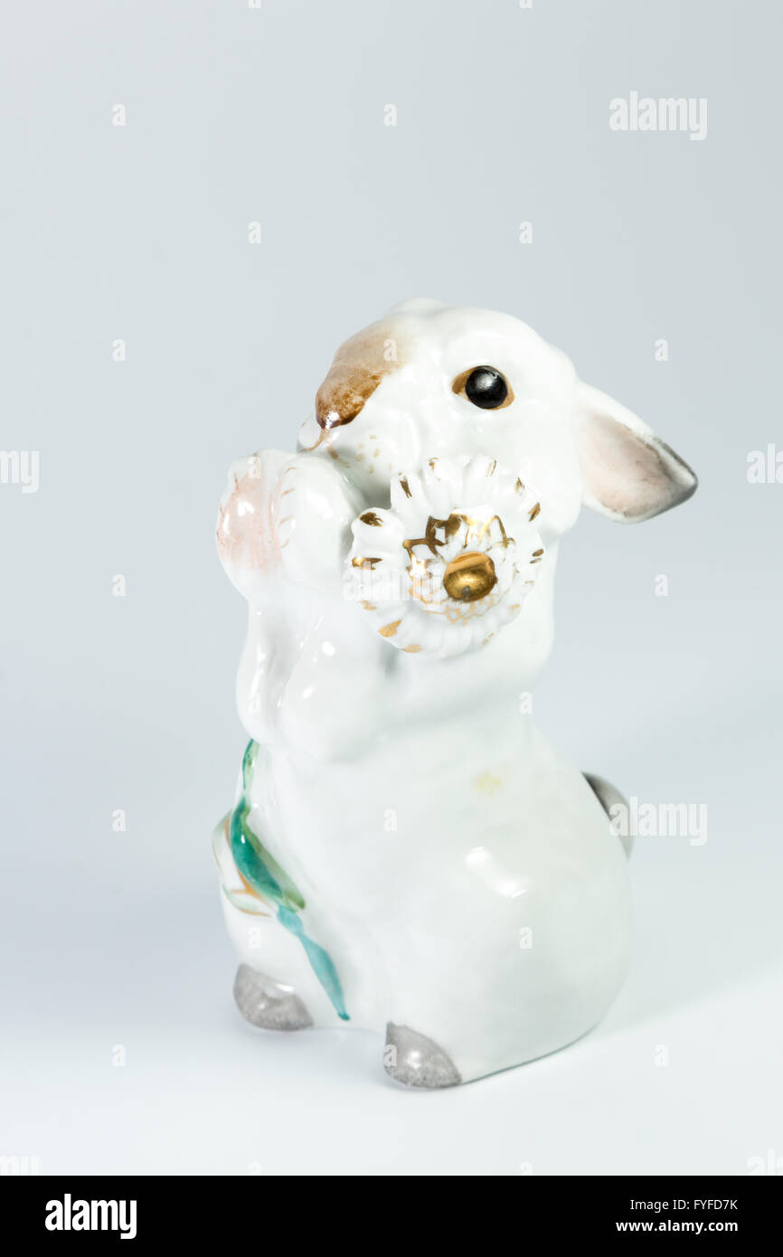 white porcelain rabbit on a white background Stock Photo - Alamy