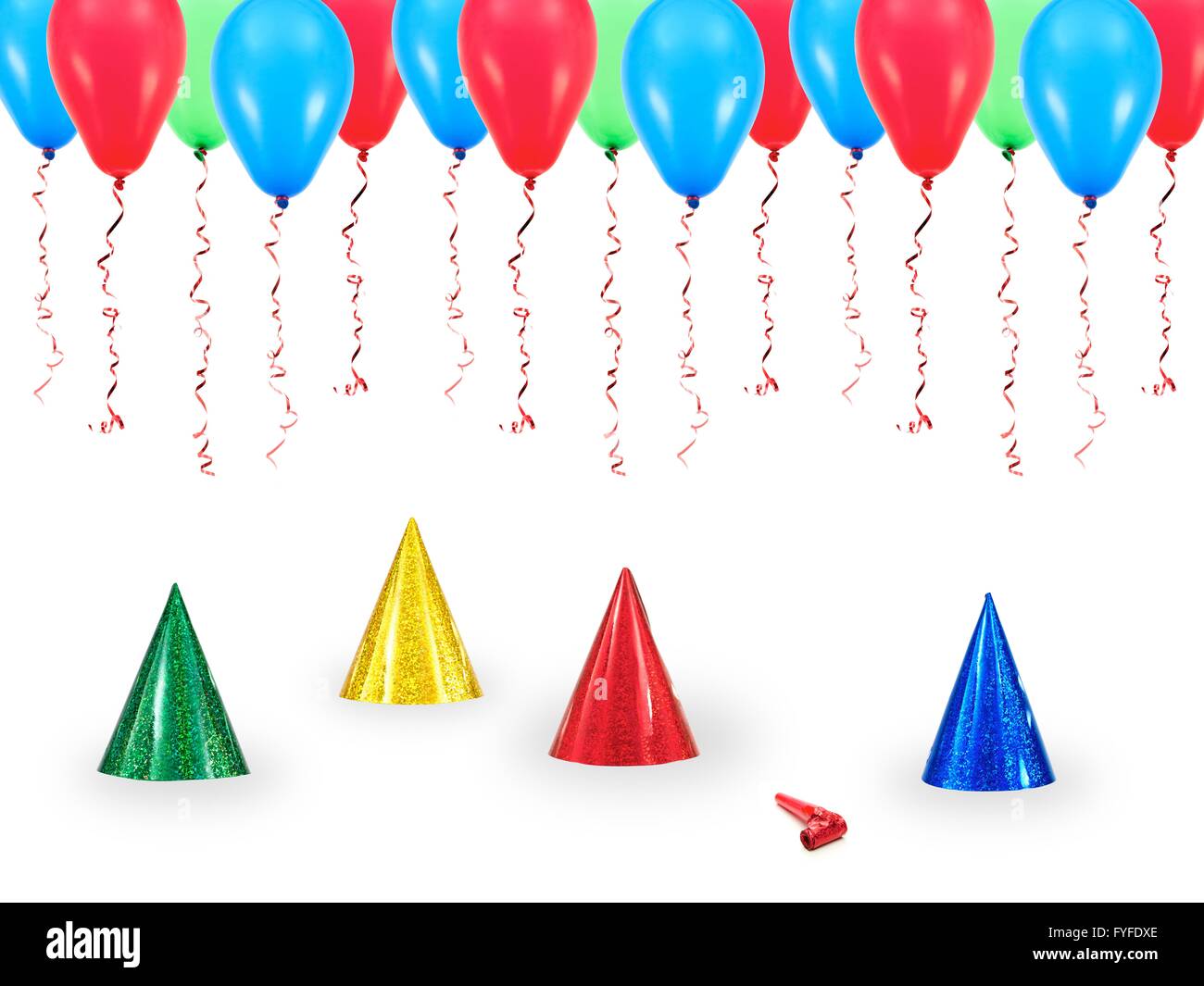 Birthday celebration objects isolated against a white background Stock ...