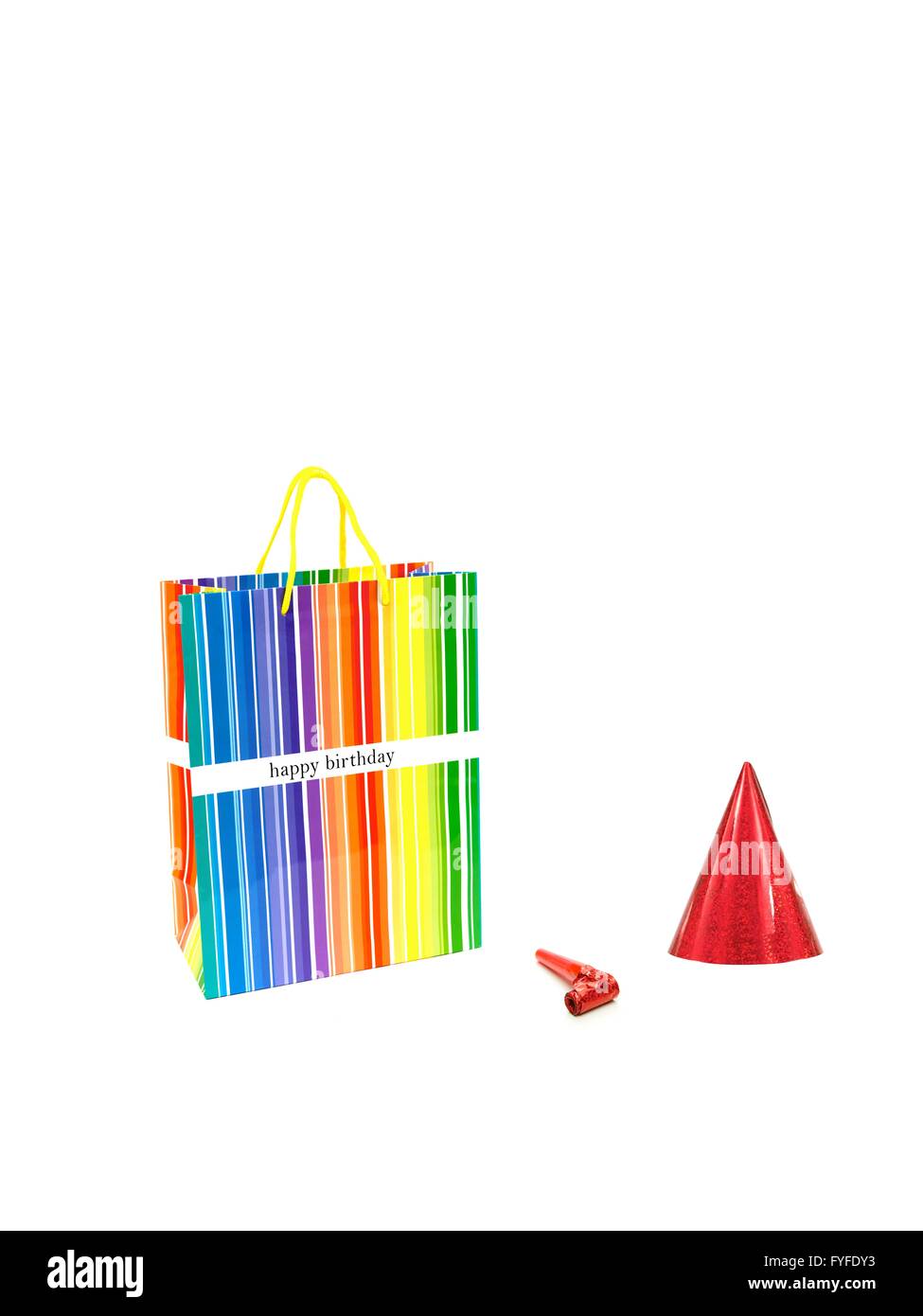 Birthday celebration objects isolated against a white background Stock ...